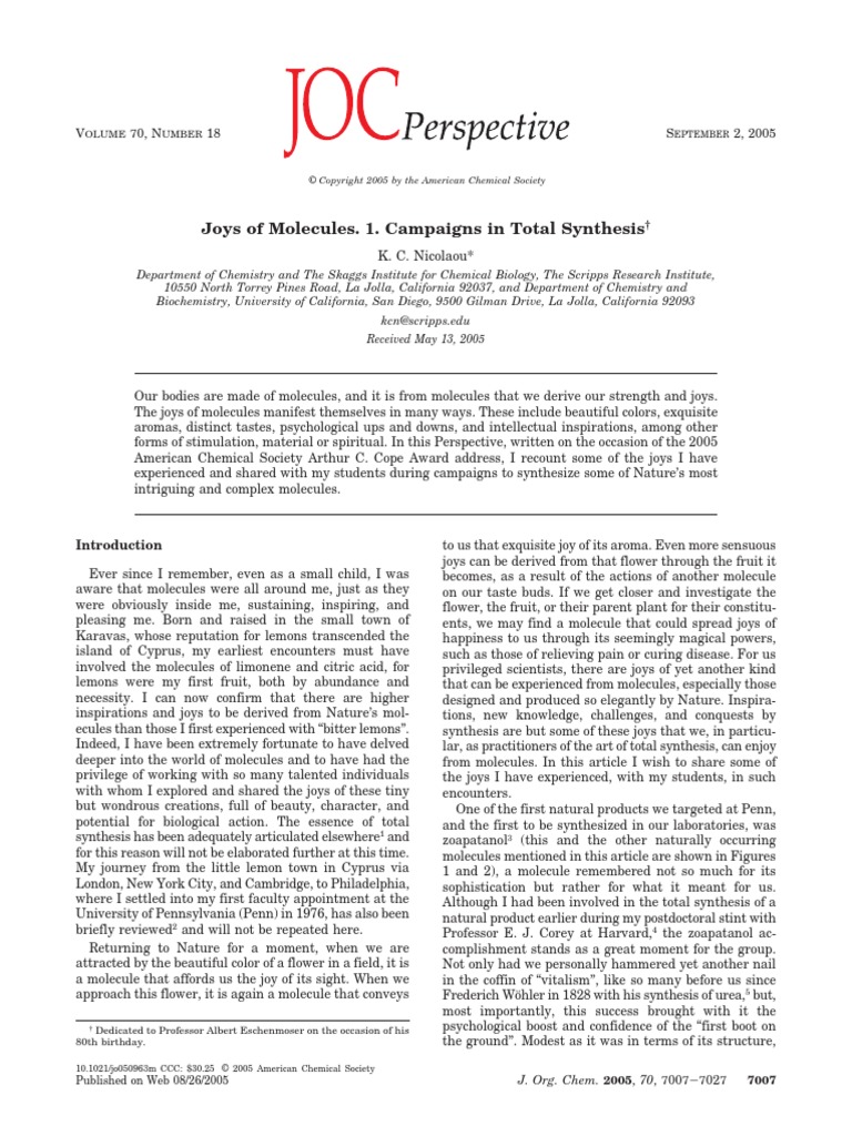 Campaigns in Total Synthesis-JOC-Nicolaou | Download Free PDF | Organic ...