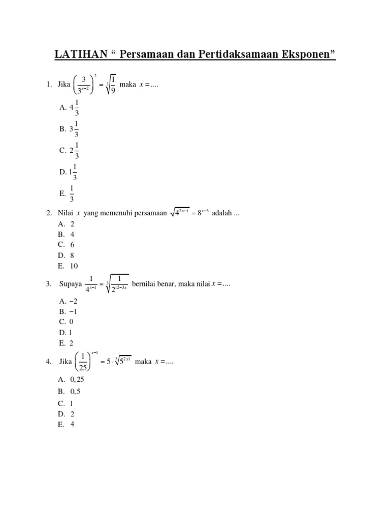 Latihan Persamaan Dan Pertidaksamaan Eksponen | PDF