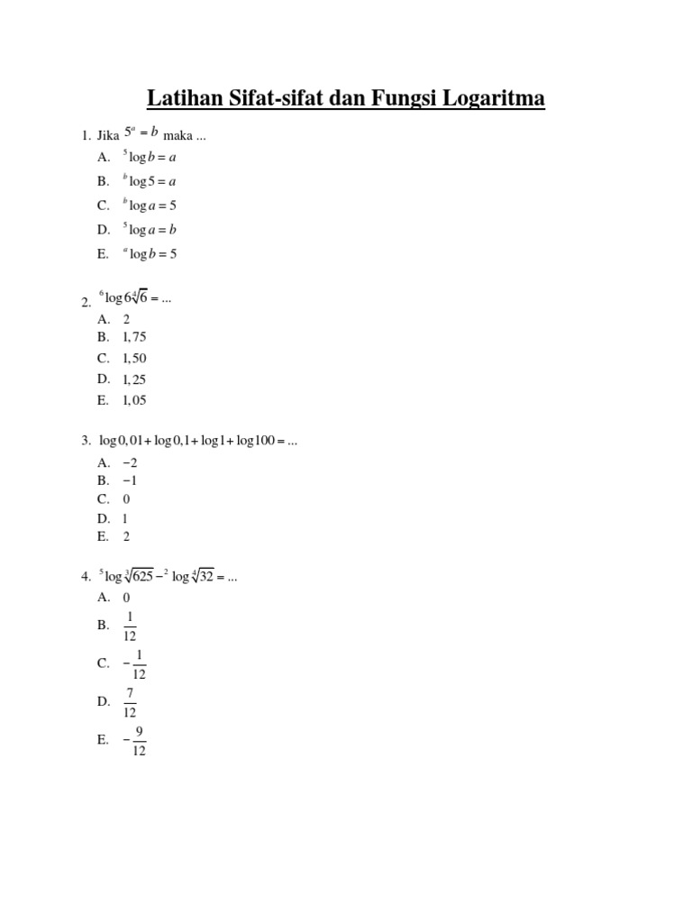 Latihan Sifat-Sifat Dan Fungsi Logaritma | PDF
