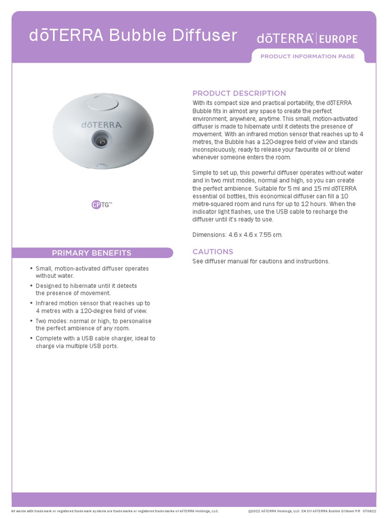 Dōterra Bubble Diffuser: Product Description | PDF | Equipment | Manufactured Goods