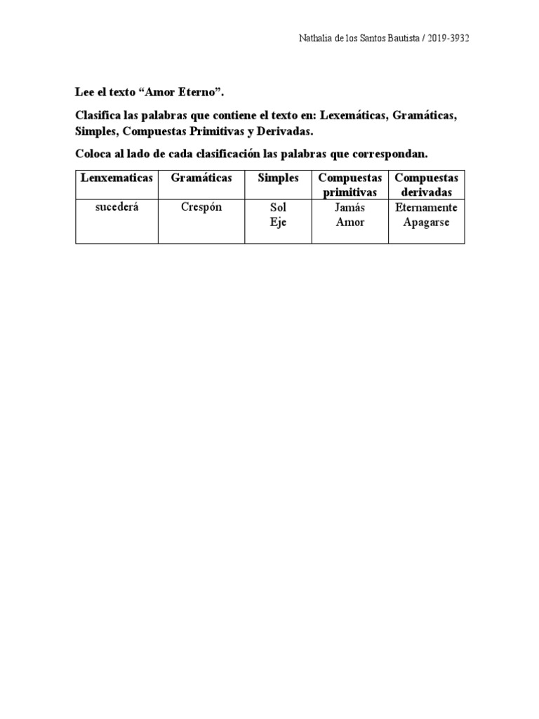 Unidad 4. Actividad 2. Clasificación de Palabras | PDF