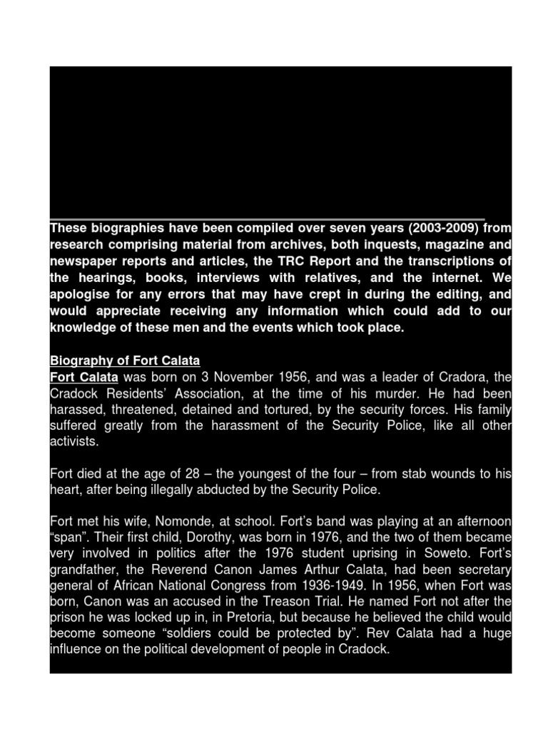 Biography of Fort Calata: Activist Leader | PDF | African National ...