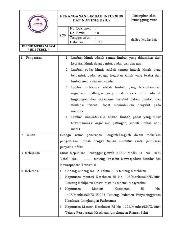 2.3.21 Sop Penanganan Limbah Infeksius Dan Non Infeksius | PDF