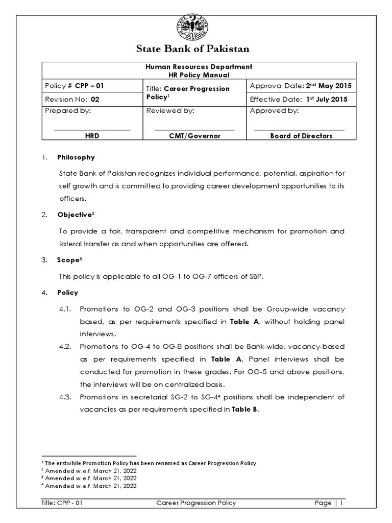 Career Progression - Promotion Policy | PDF