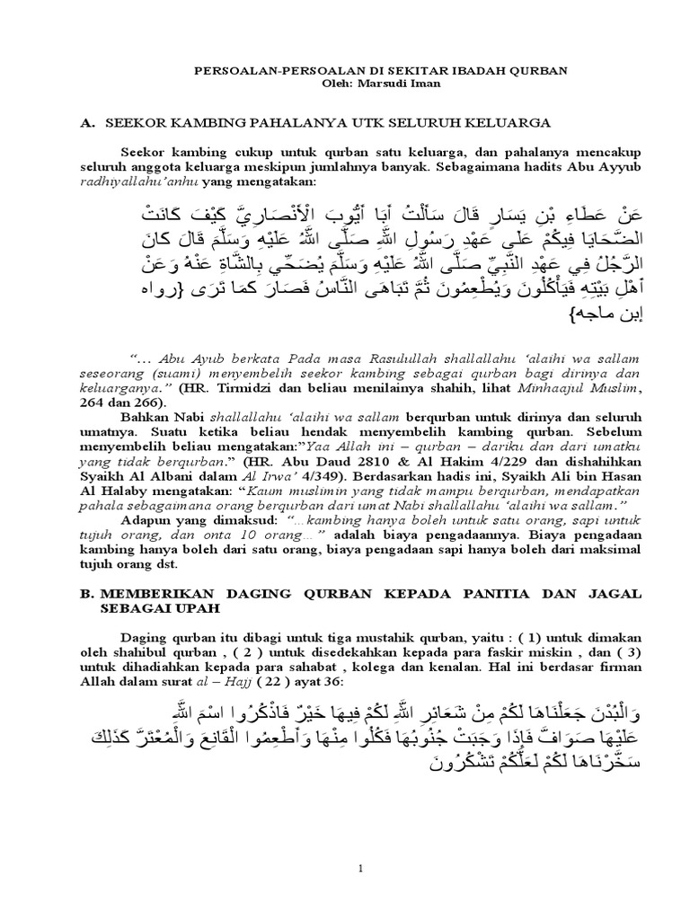 Persoalan Di Sekitar Kurban | PDF