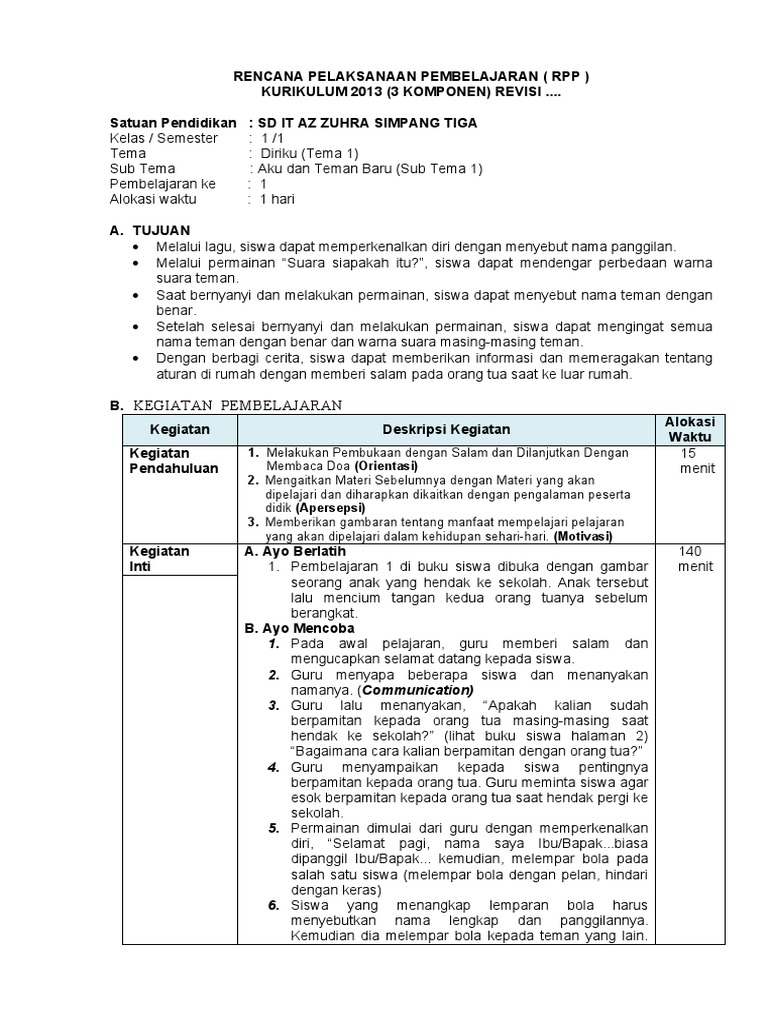 Contoh RPP TEMATIK | PDF