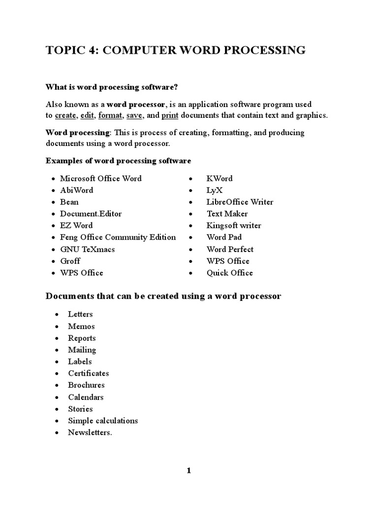 Topic 4-Computer Word Processing | PDF | Word Processor | Computing