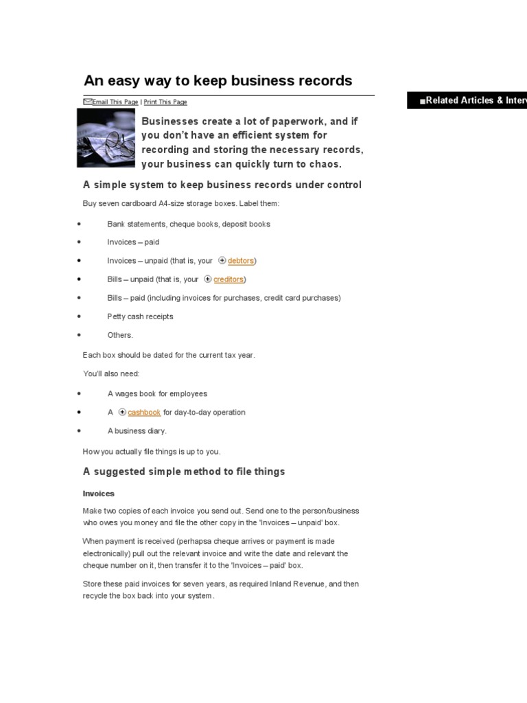 An Easy Way To Keep Business Records | PDF | Invoice | Cheque