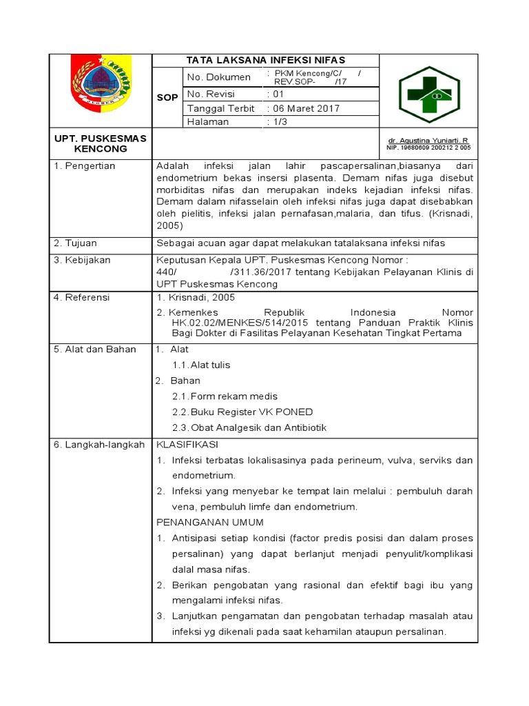 Sop Tata Laksana Infeksi Nifas | PDF