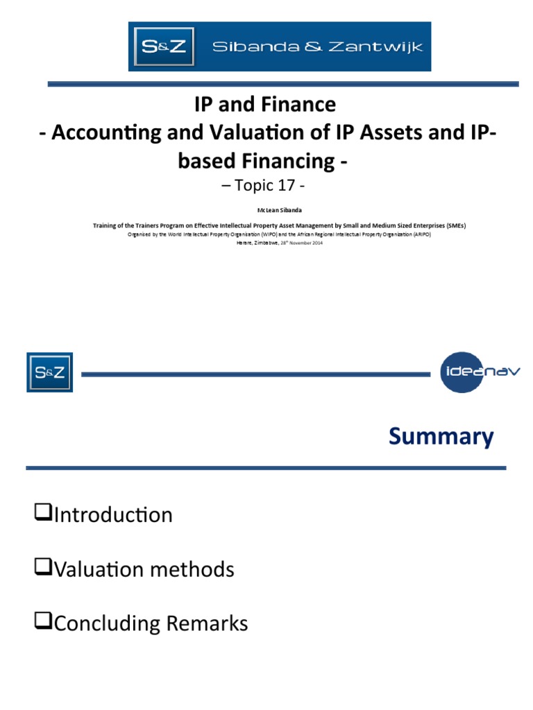 IP and Finance - Accounting and Valuation of IP Assets and IP-based ...