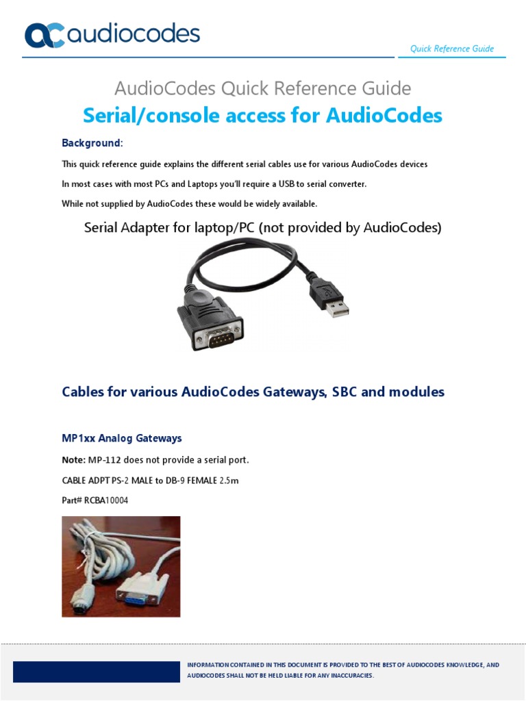 Audiocodes Quick Reference Guide Device Serial Cables | PDF | Data ...