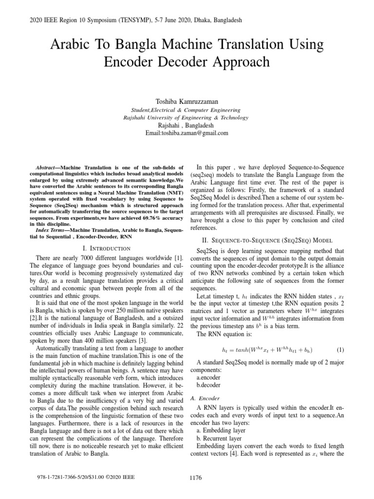 Arabic To Bangla Machine Translation Using Encoder Decoder Approach ...