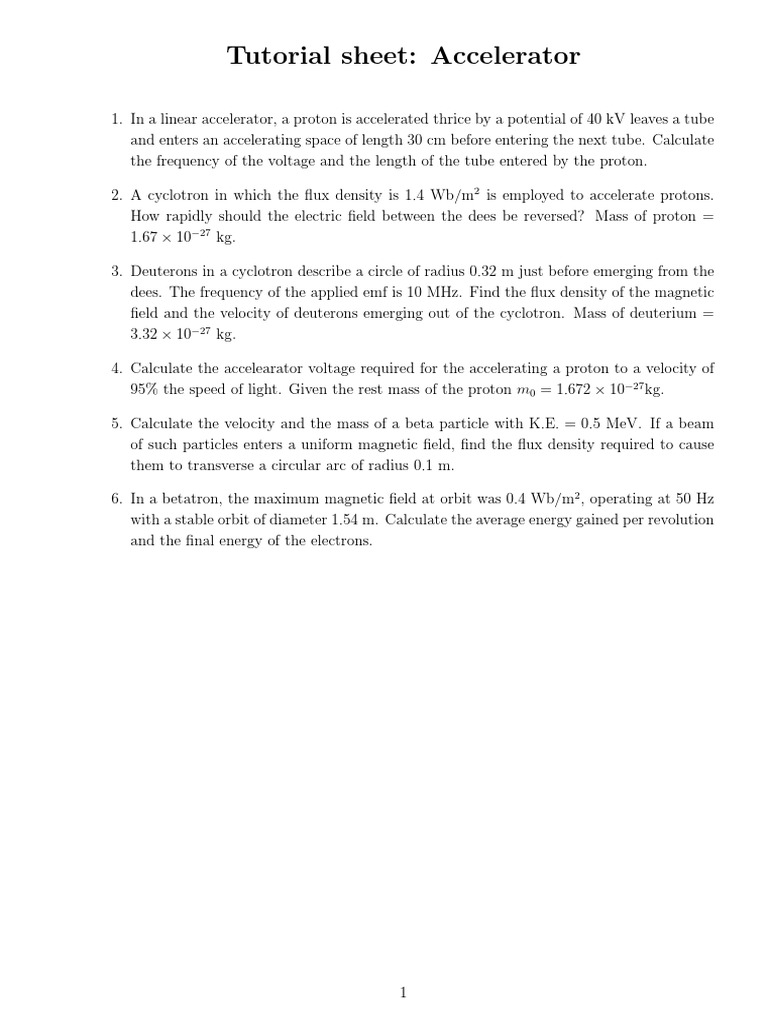 Tutorial Sheet: Accelerator | PDF