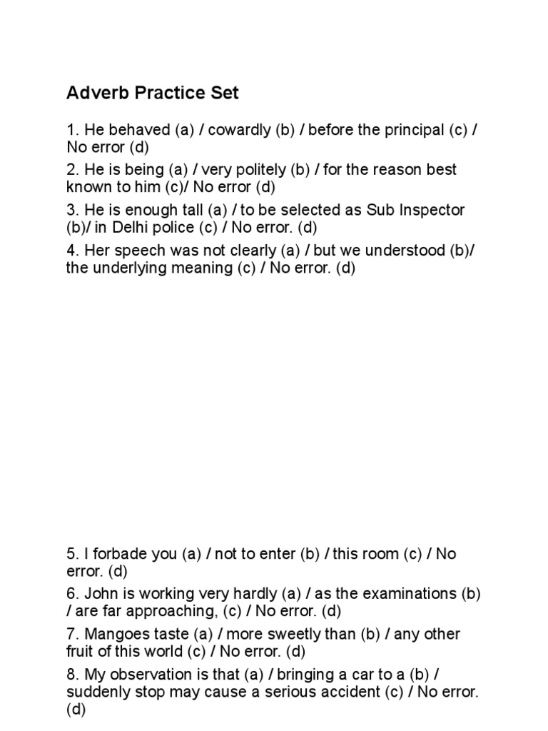 Adverb Practice Set | PDF