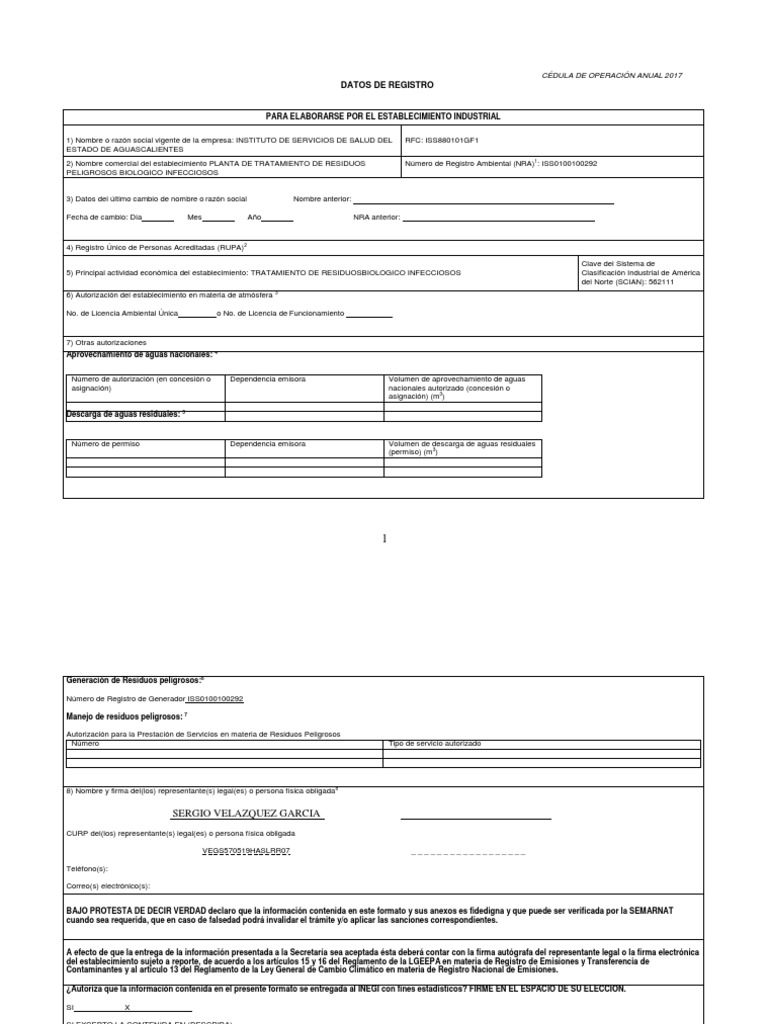 Cédula de Operación Anual (Coa) | PDF | Gases de efecto invernadero ...