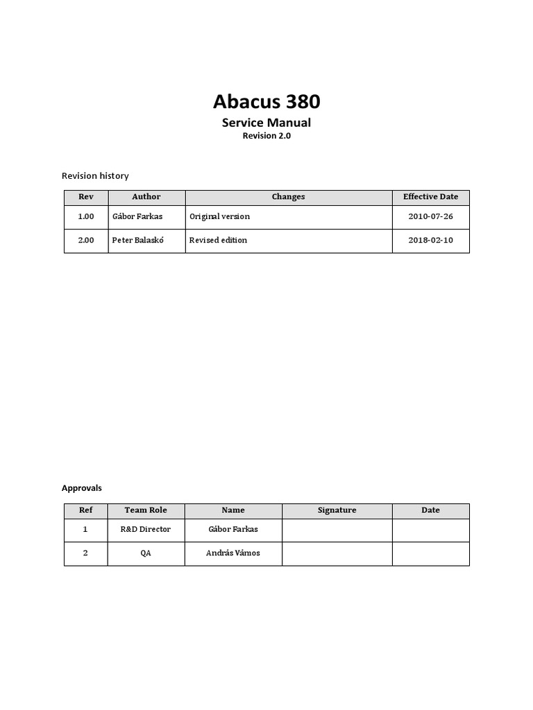 Abacus 380: Service Manual | PDF | Usb | Power Supply