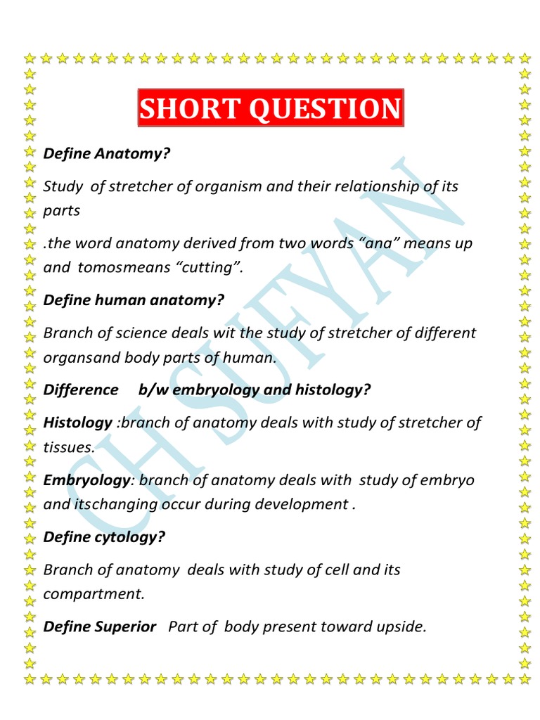 Anatomy Past Paper Questions | PDF | Anatomical Terms Of Motion ...