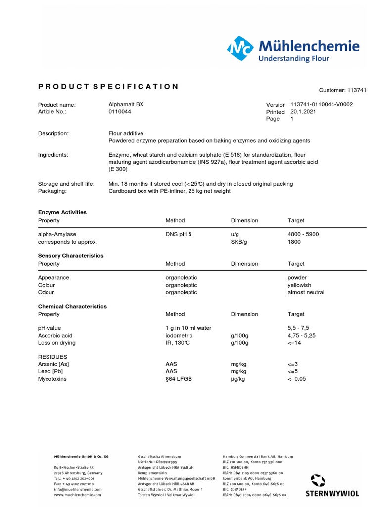 Product Specification: Enzyme Activities | PDF | Flour | Food And Drink