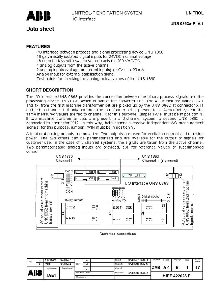 UNITROL-F EXCITATION SYSTEM I/O INTERFACE | PDF | Relay | Input/Output