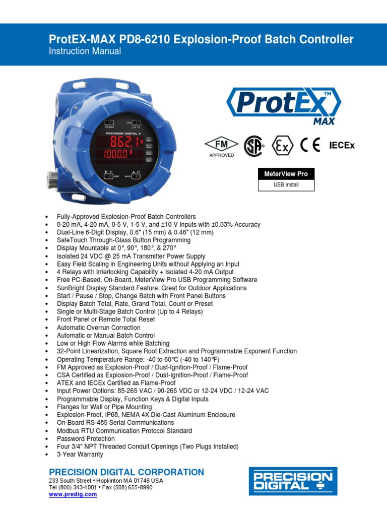 Protex-Max Pd8-6210 Explosion-Proof Batch Controller: Instruction ...