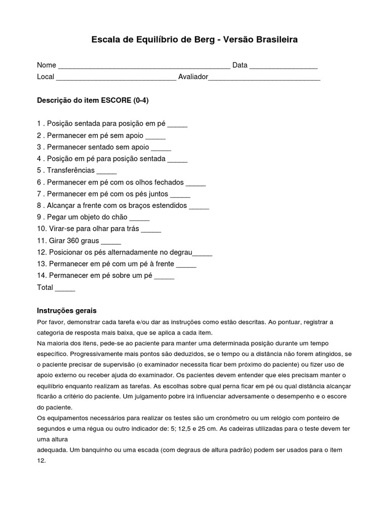 Escala de Equilíbrio Funcional de Berg | PDF | Tempo