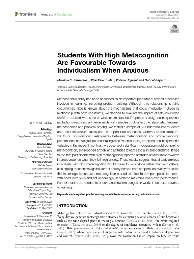 METACOGNICION Forenteins | PDF | Metacognition | Attitude (Psychology)