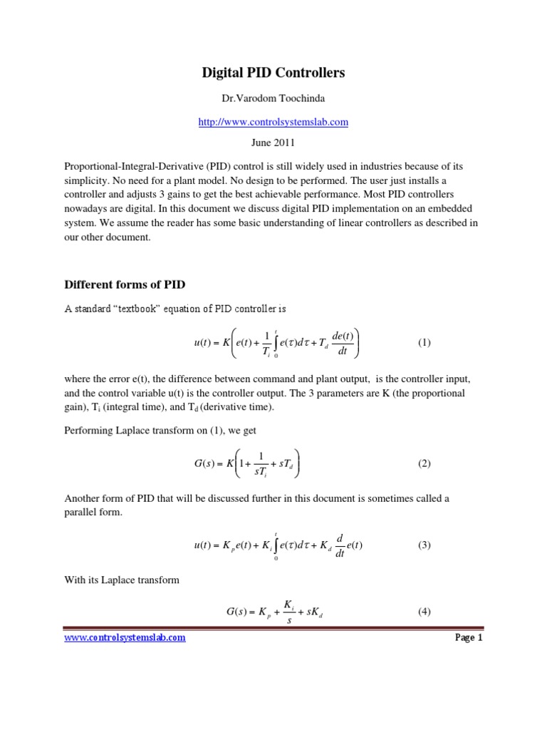 Digital PID Controllers: Different Forms of PID | Download Free PDF ...