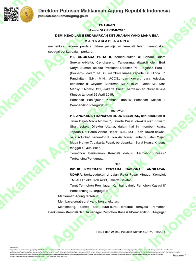 Putusan MA APII & ATS - Putusan - 527 - PK - PDT - 2015 ...