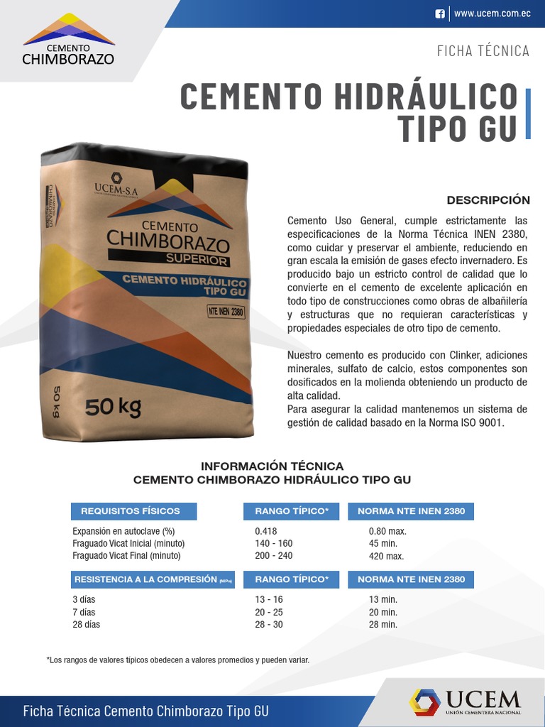 FICHA-TECNICA-CEMENTO-CHIMBORAZO-GU | PDF | Cemento | Hormigón