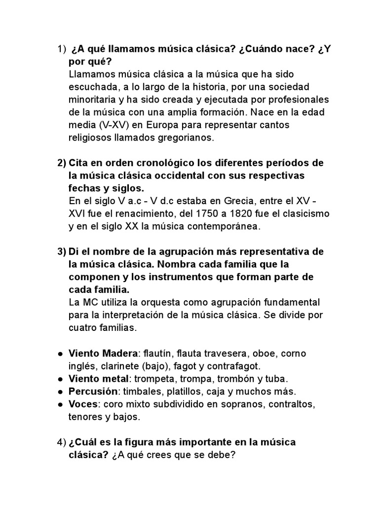 Examen Música Clásica | PDF | Tecnología musical | Música clásica