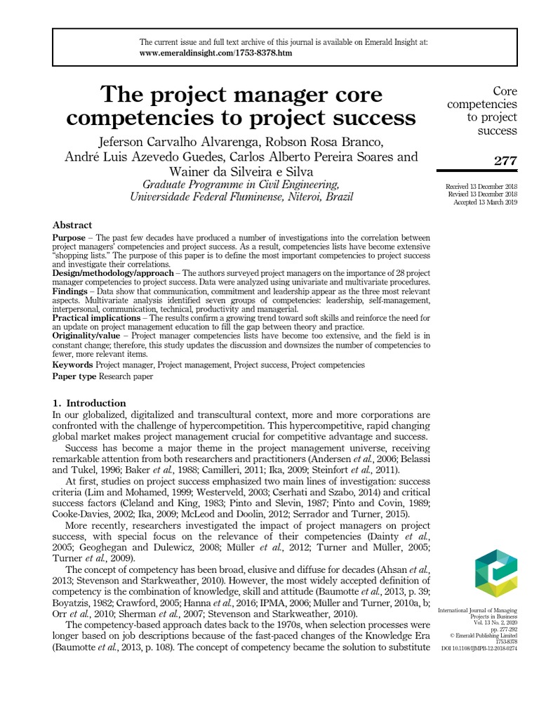 The Project Manager Core Competencies To Project Success | PDF ...