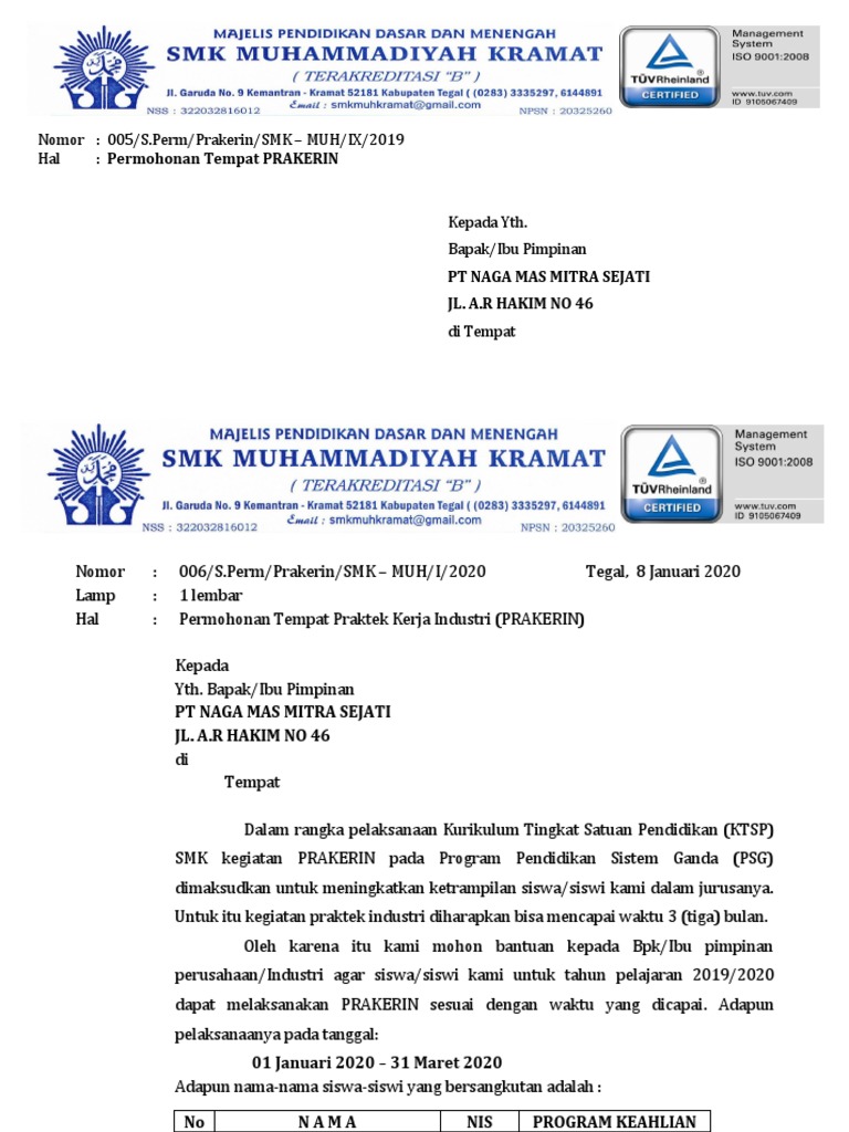 Surat Permohonan 19 20 TSM | PDF