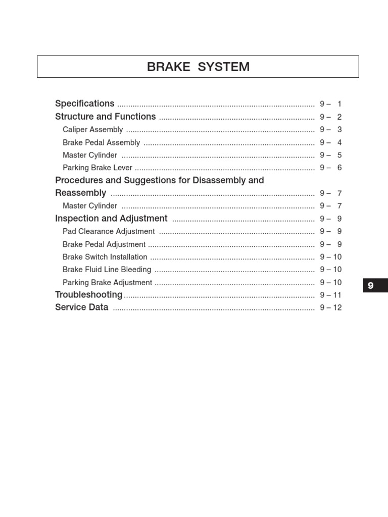 Brake System: Specifications Structure and Functions | PDF | Tools ...