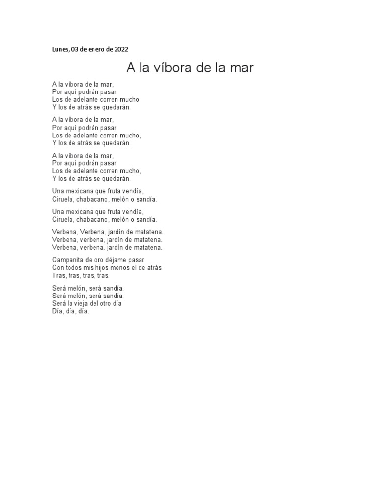 Canción infantil: A la víbora de la mar | PDF | Arte
