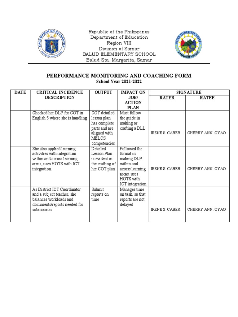 Performance Monitoring and Coaching Form | PDF | Educational Technology ...