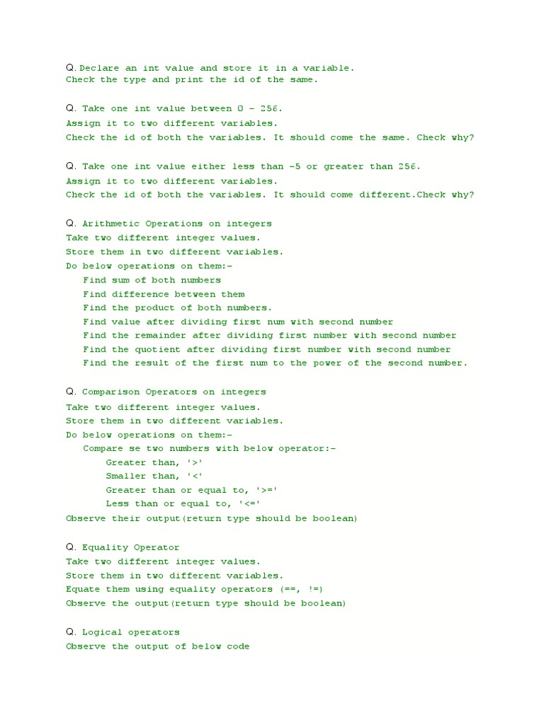 Int Assignment | Download Free PDF | Integer (Computer Science) | Boolean Data Type