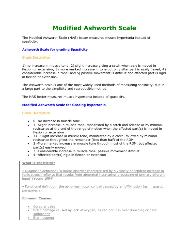 Modified Ashworth Scale | PDF | Nervous System | Neurology