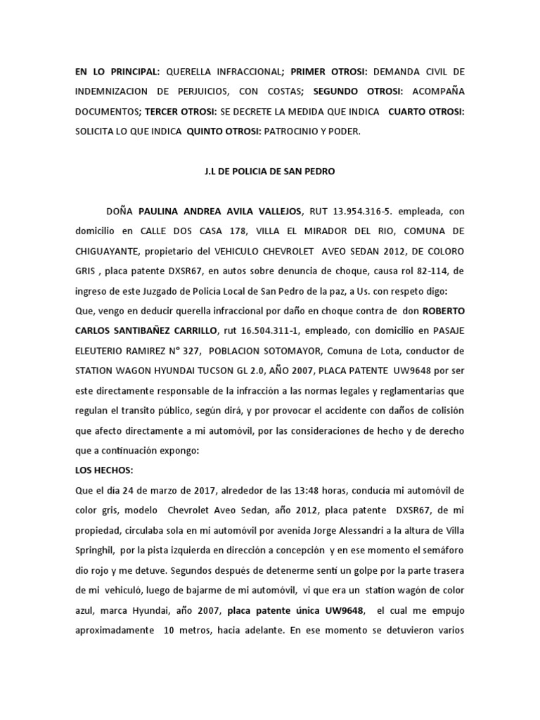 Querella Infraccional San Pedro | PDF | Daños y perjuicios | Justicia