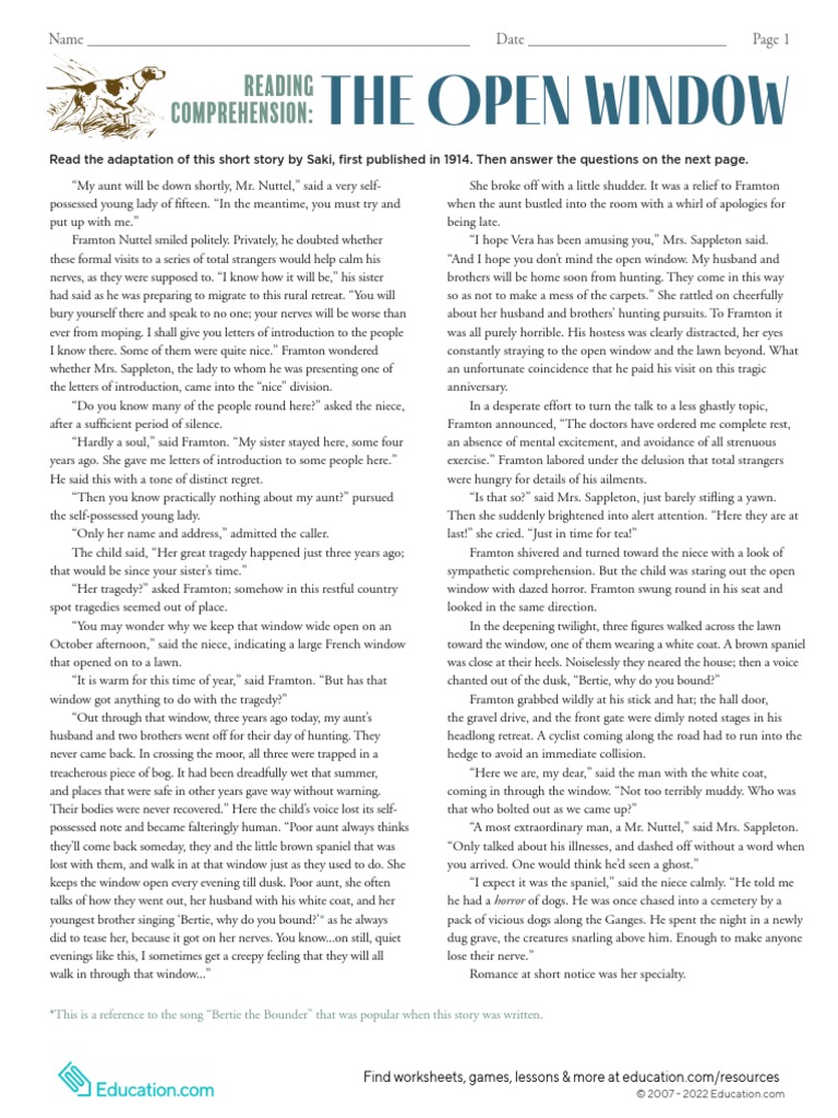 Reading Comprehension The Open Window | PDF