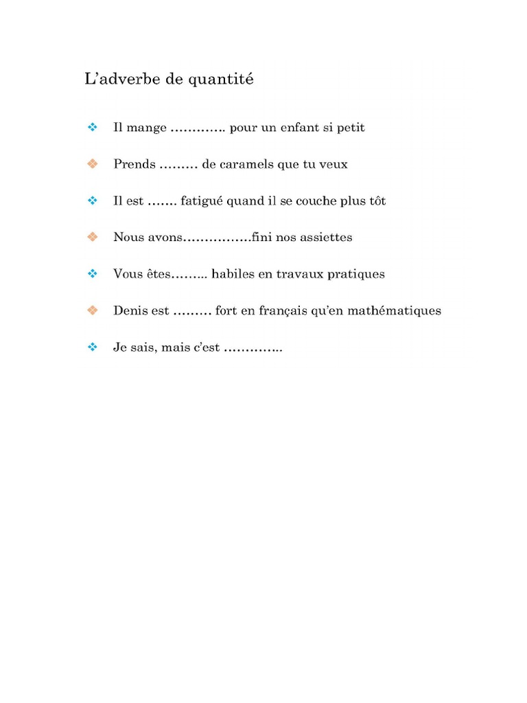 Adverbe Quantité Exercice | PDF