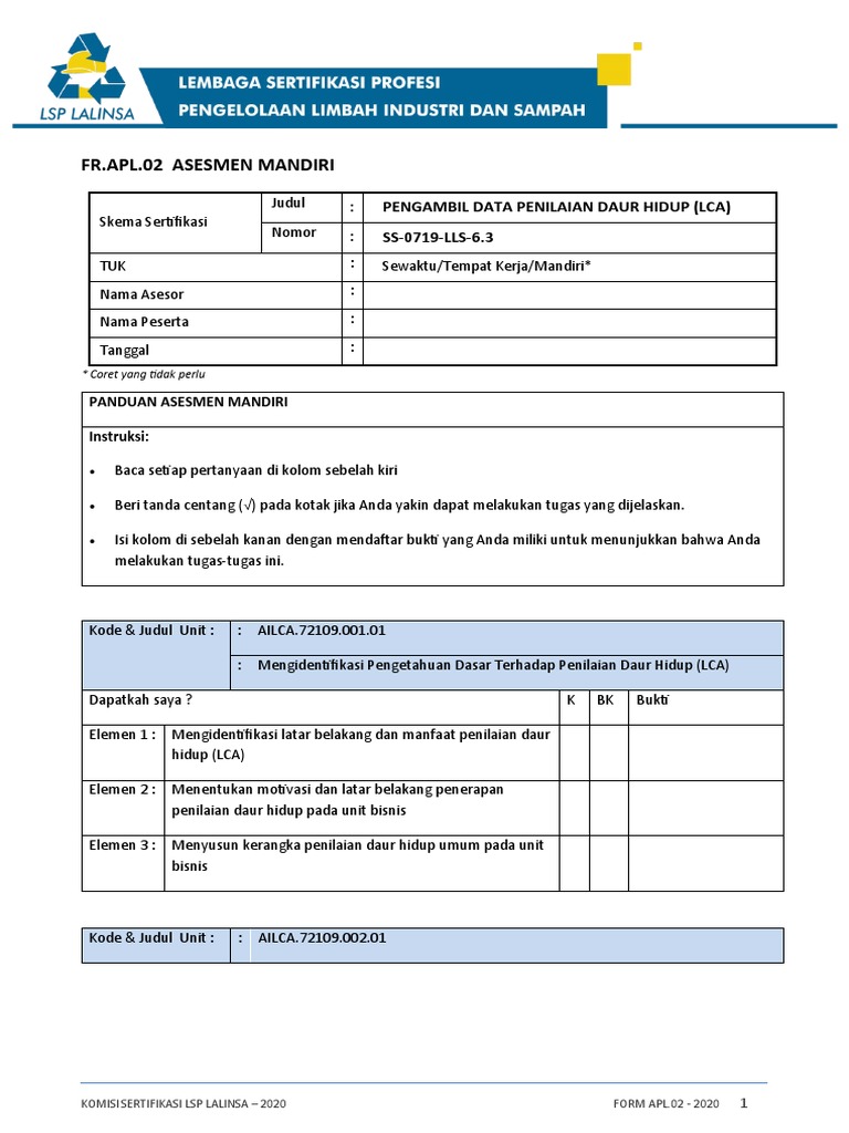 Apl.02 Asesmen Mandiri (Pdlca) | PDF