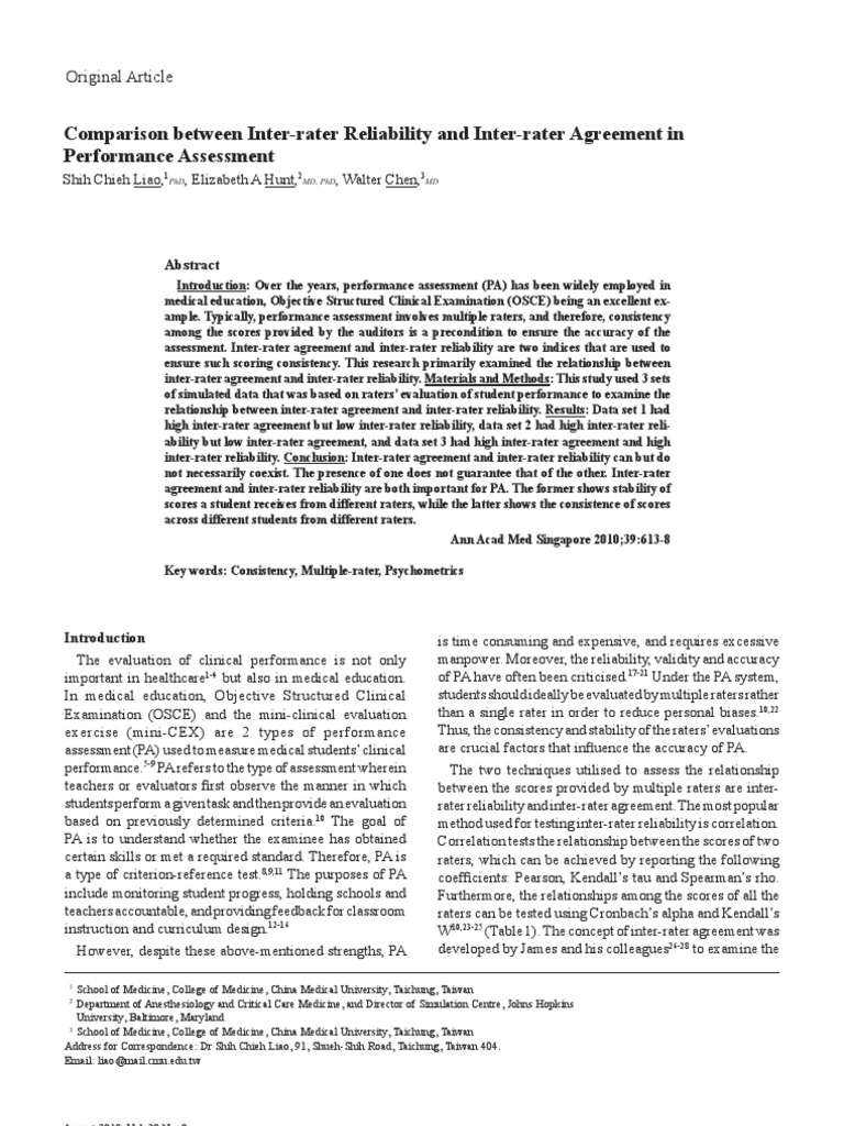 Comparison Between Inter-Rater Reliability and Inter-Rater Agreement in ...