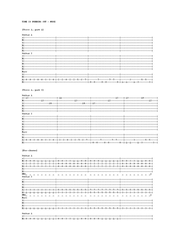 TIME IS RUNNING OUT - MUSE (Tab Guitarra) | PDF | Song Structure | Songs