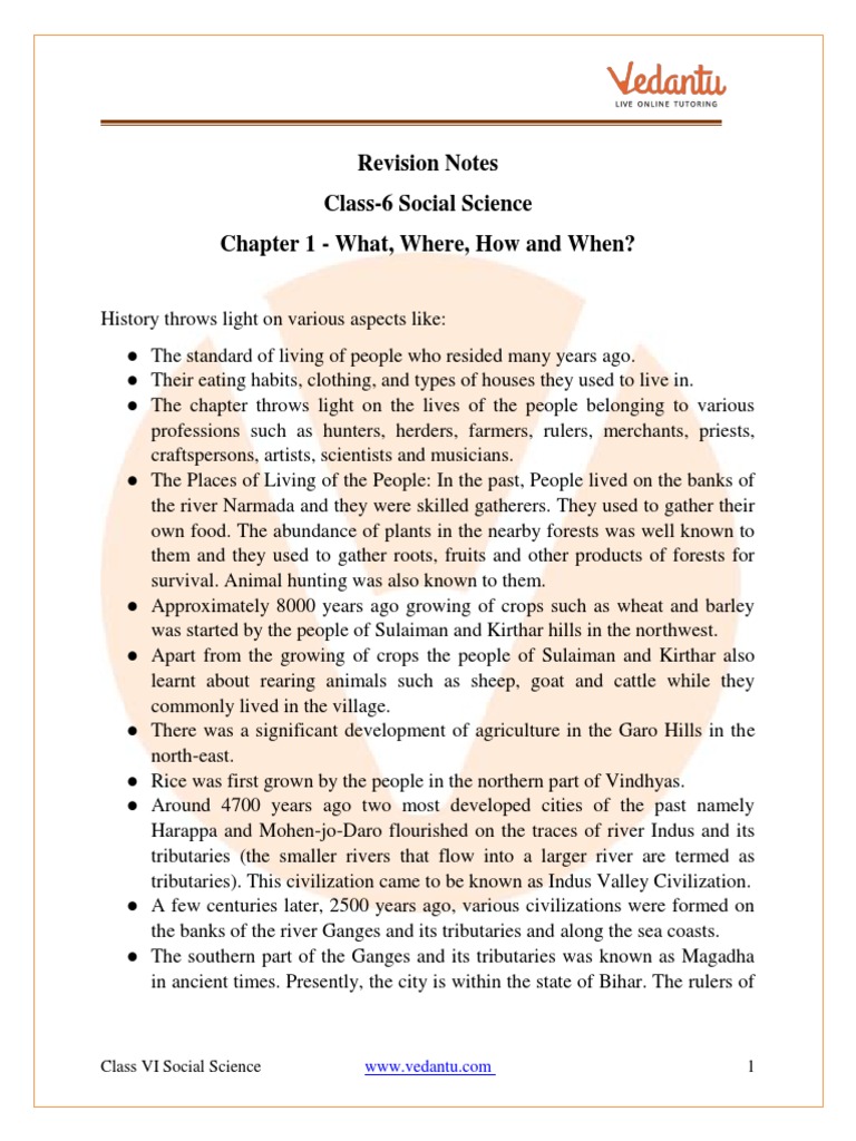 CBSE Class 6 History Chapter 1 Notes - What, Where, How and When | PDF ...