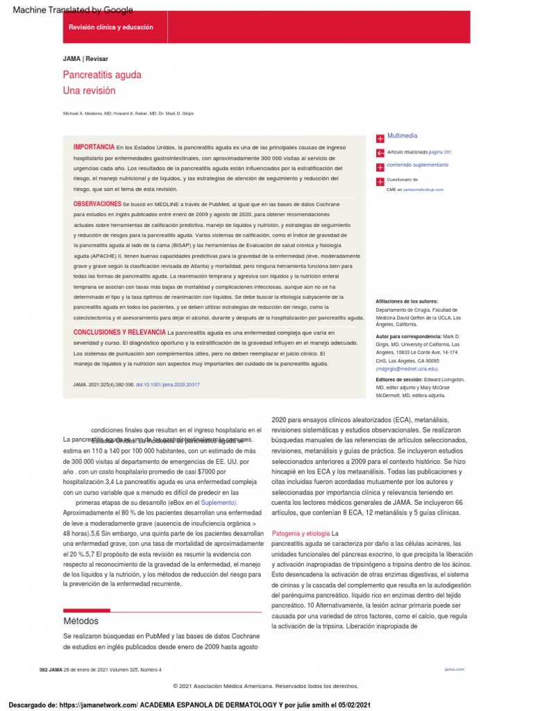 Acute Pancreatitis A Review | PDF | Medicina CLINICA | Especialidades ...