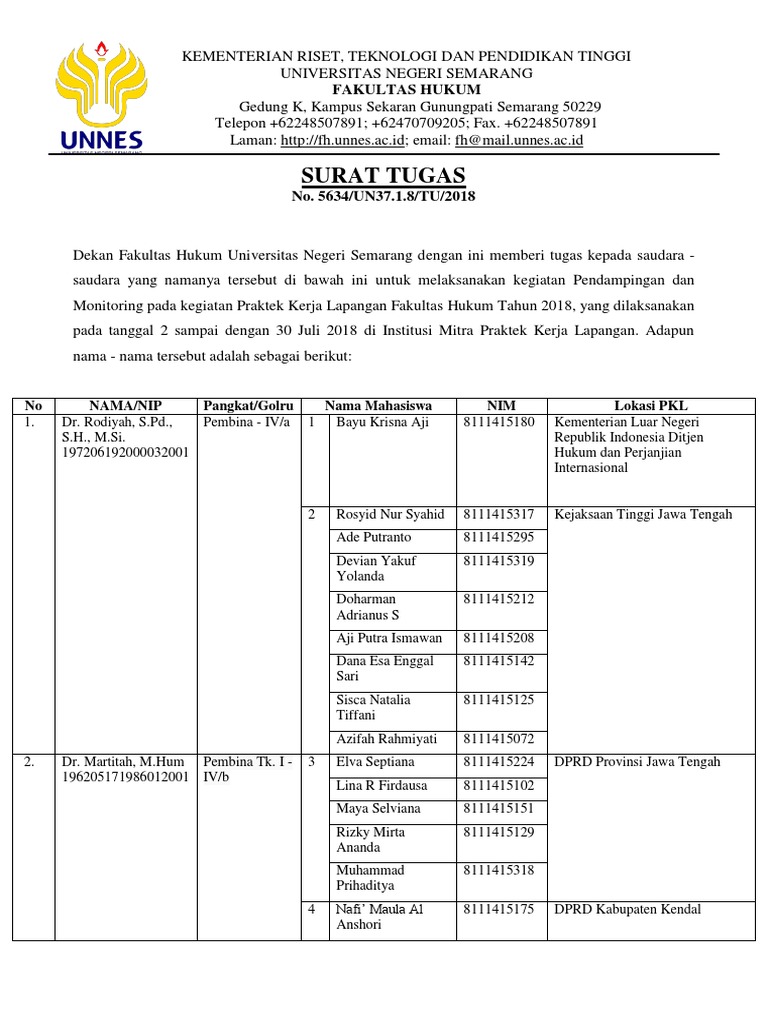 Surat Tugas PKL Final 2018 | PDF