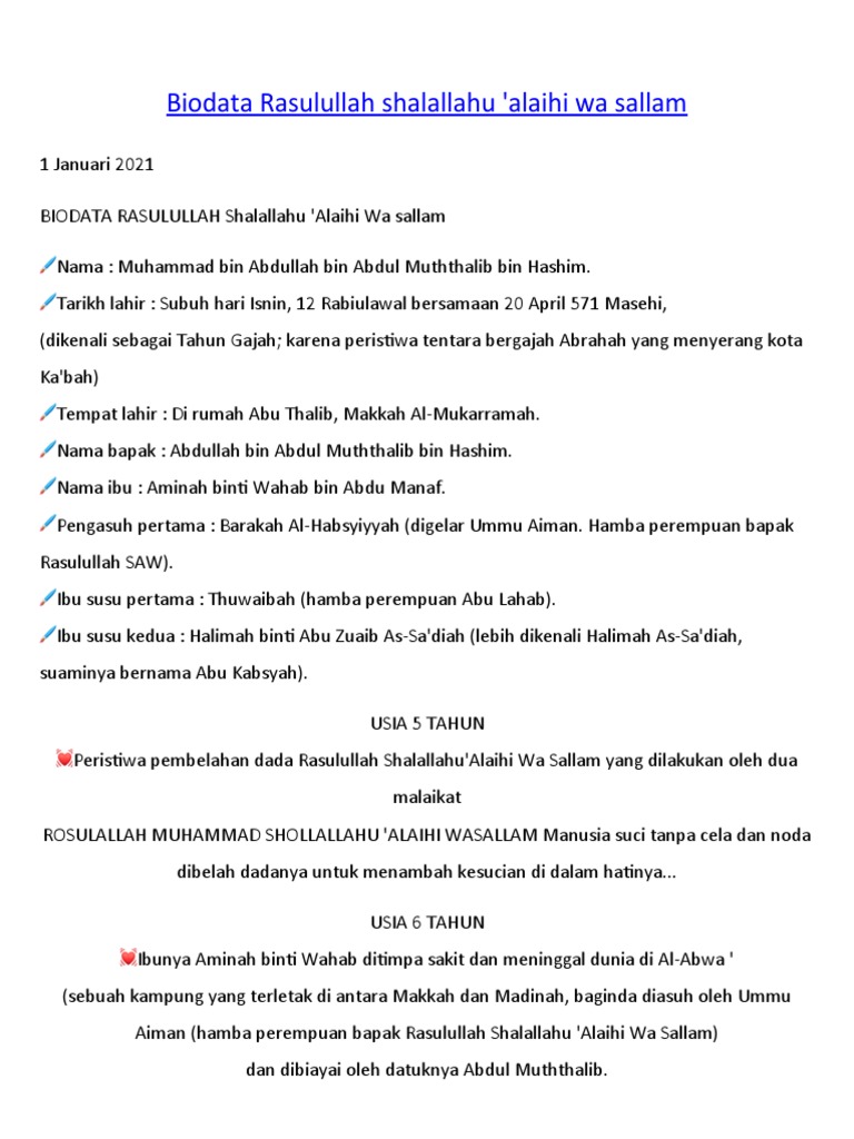 Biodata Rasulullah Shalallahu | PDF
