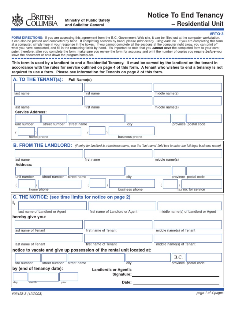 BC Notice to End Tenancy Form | PDF | Leasehold Estate | Landlord
