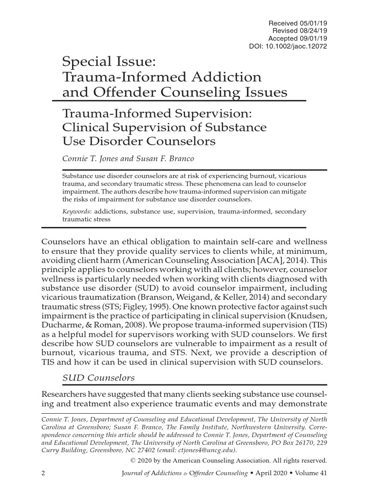 Trauma-Informed Supervision Clinical Supervision of Substance Use D o ...