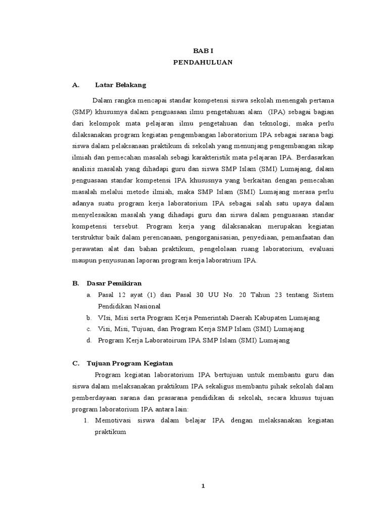 Program Kerja Laboratorium Ipa SMP | PDF